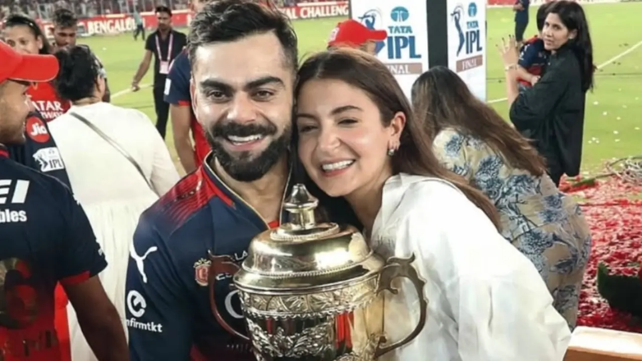 Virat Kohli and Anushka Sharma beam with joy as they pose with RCB's first-ever IPL trophy; See pic