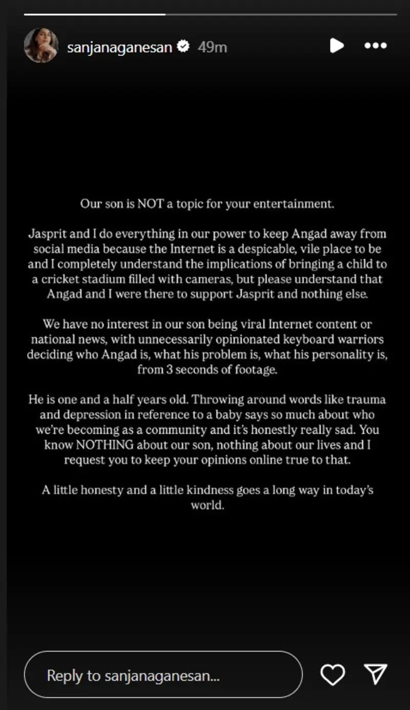 Jasprit Bumrah's wife Sanjana Ganesan lashes out at trolls mocking baby Angad: "Internet is a ...