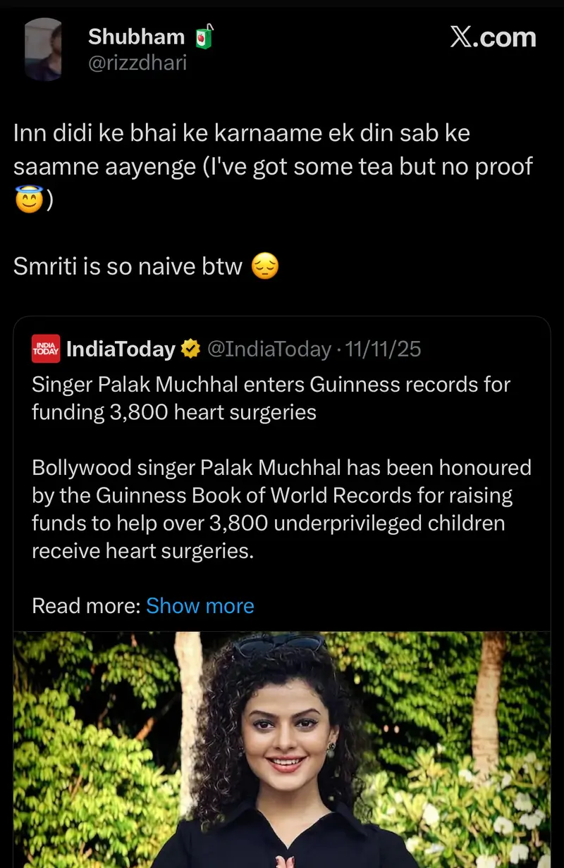 "Bhai ke kaarname ek din......": Viral prediction about Palash Muchhal sparks chaos amid ...